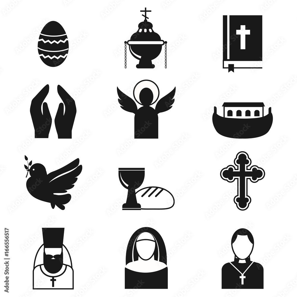 Christianity religion flat icons vector illustration of traditional ...