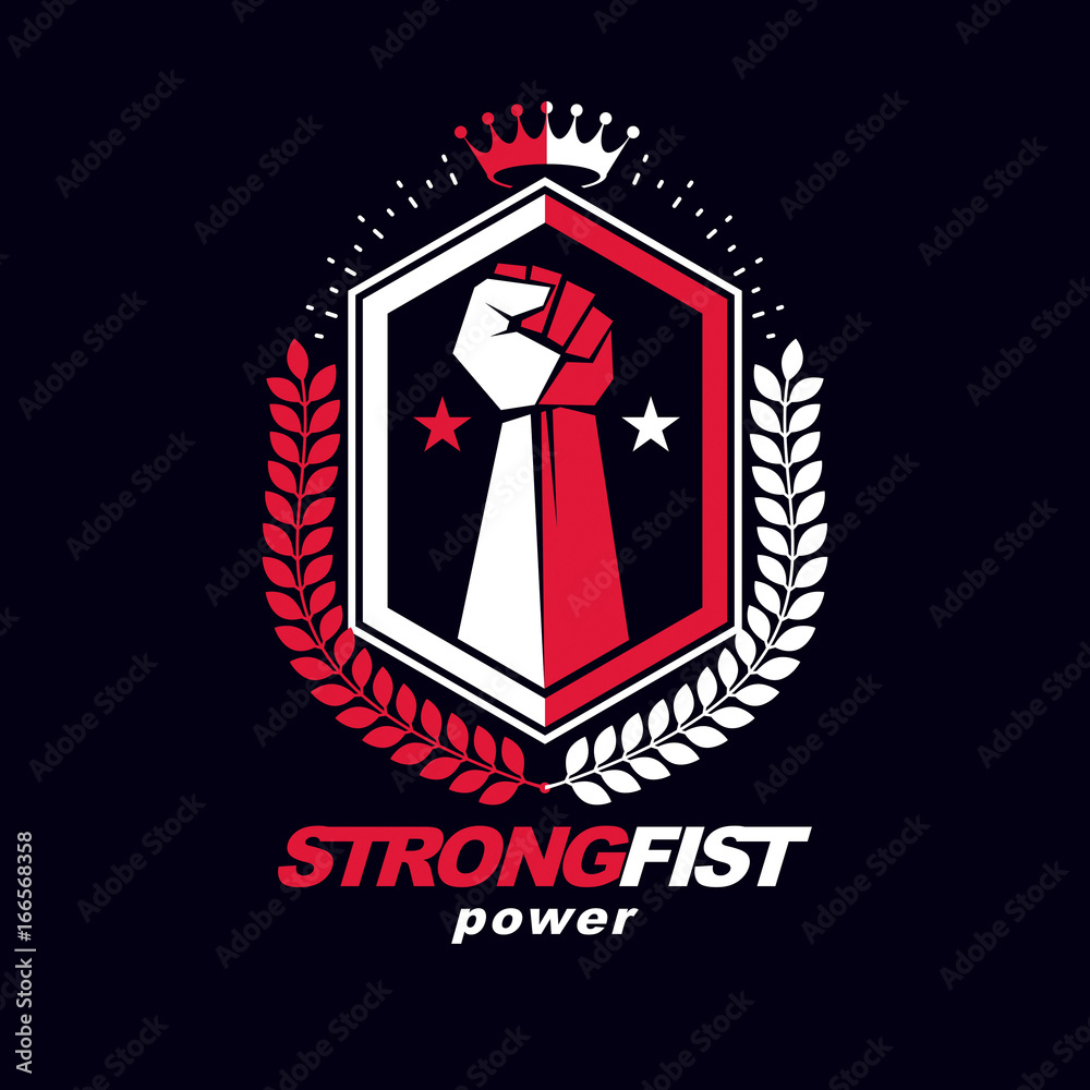 Vector symbol created using raised fist of a muscular man, laurel ...