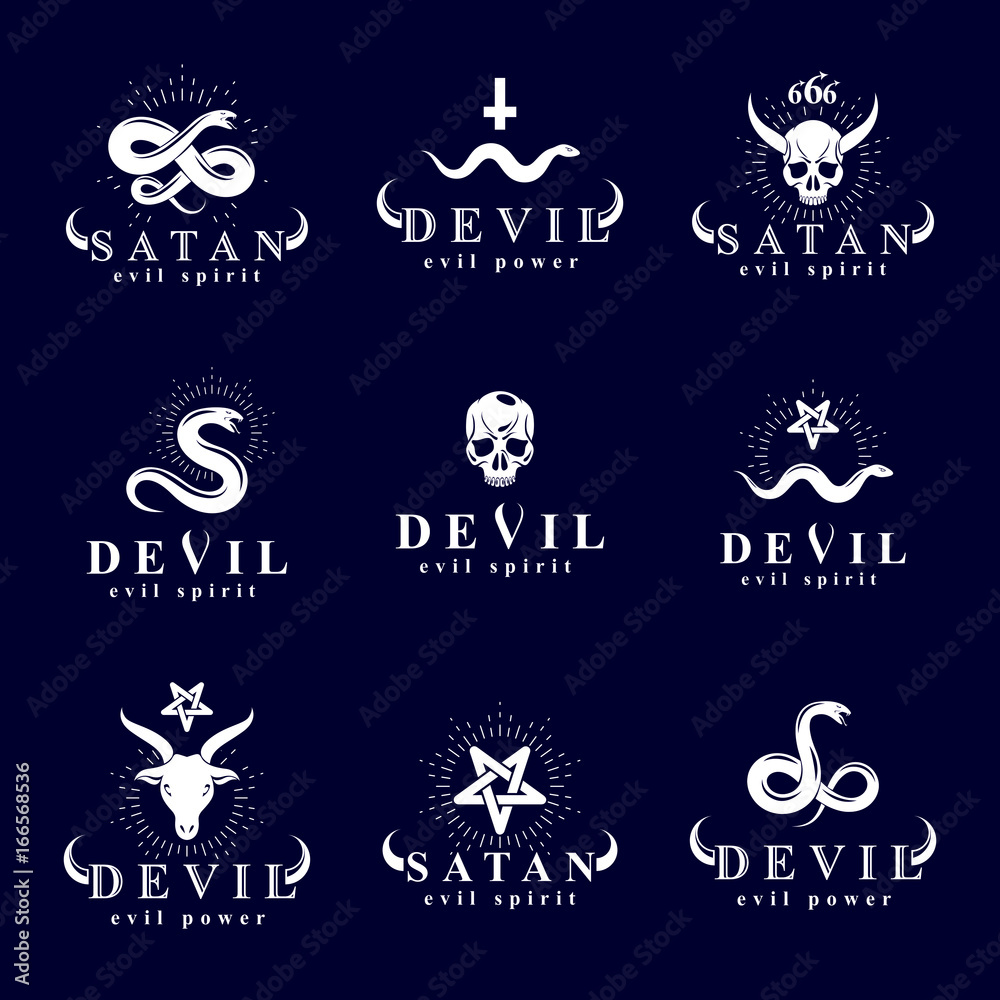 Set of vector demonic infernal mystic logotypes created using poisonous ...