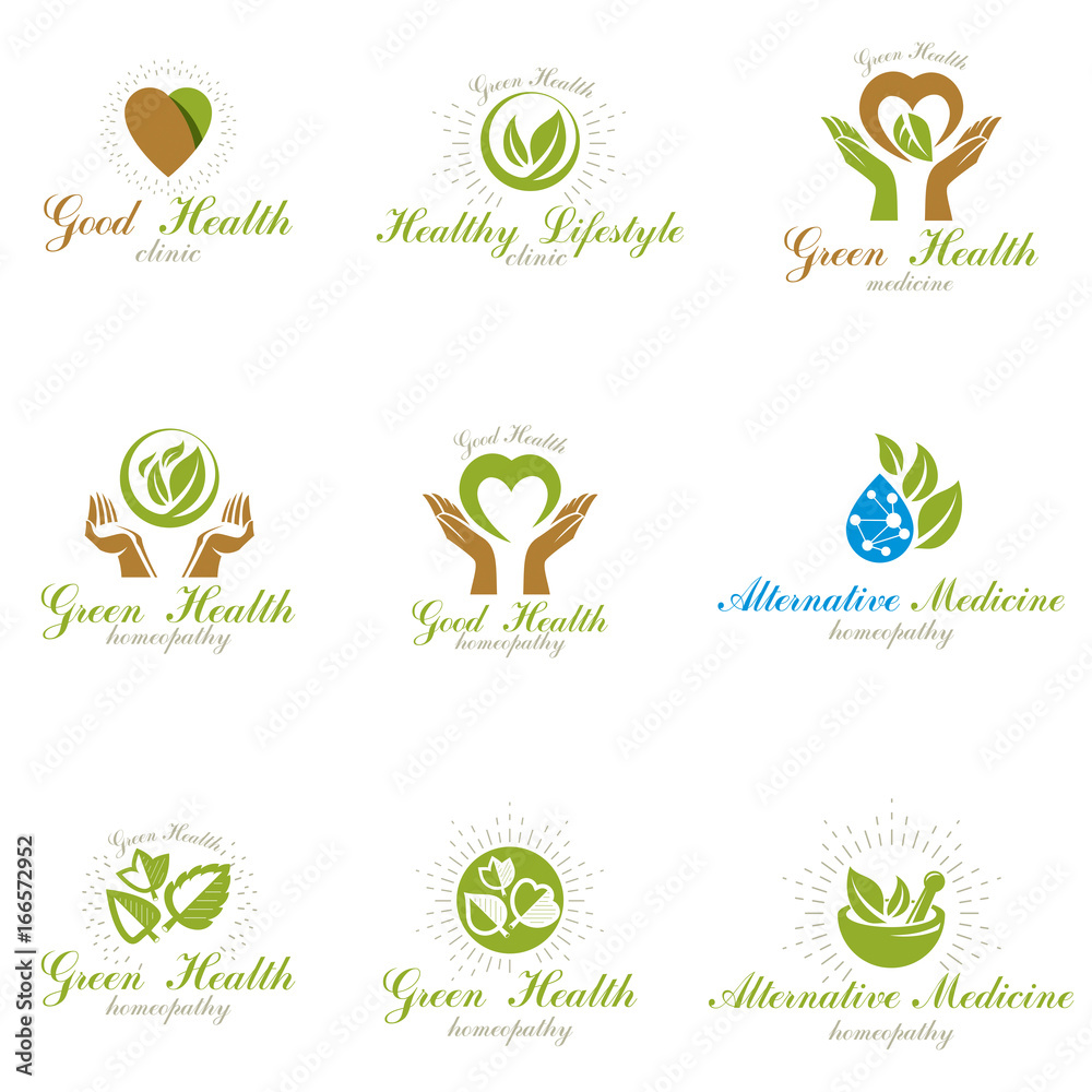 Homeopathy creative symbols collection. Alternative medicine conceptual ...