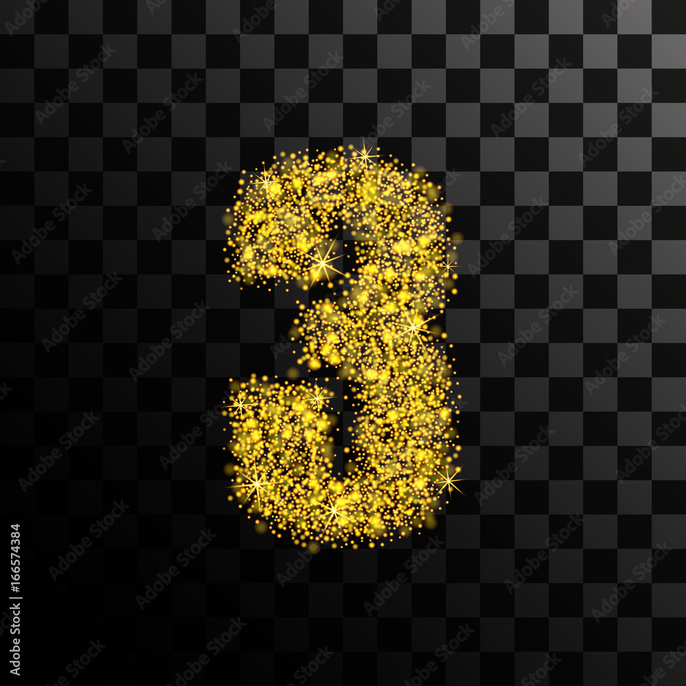 Number three of gold glitters and shine. Vector illustration on a ...