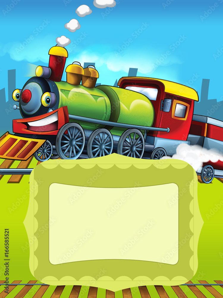 Cartoon train scene with space for text - illustration for the children ...