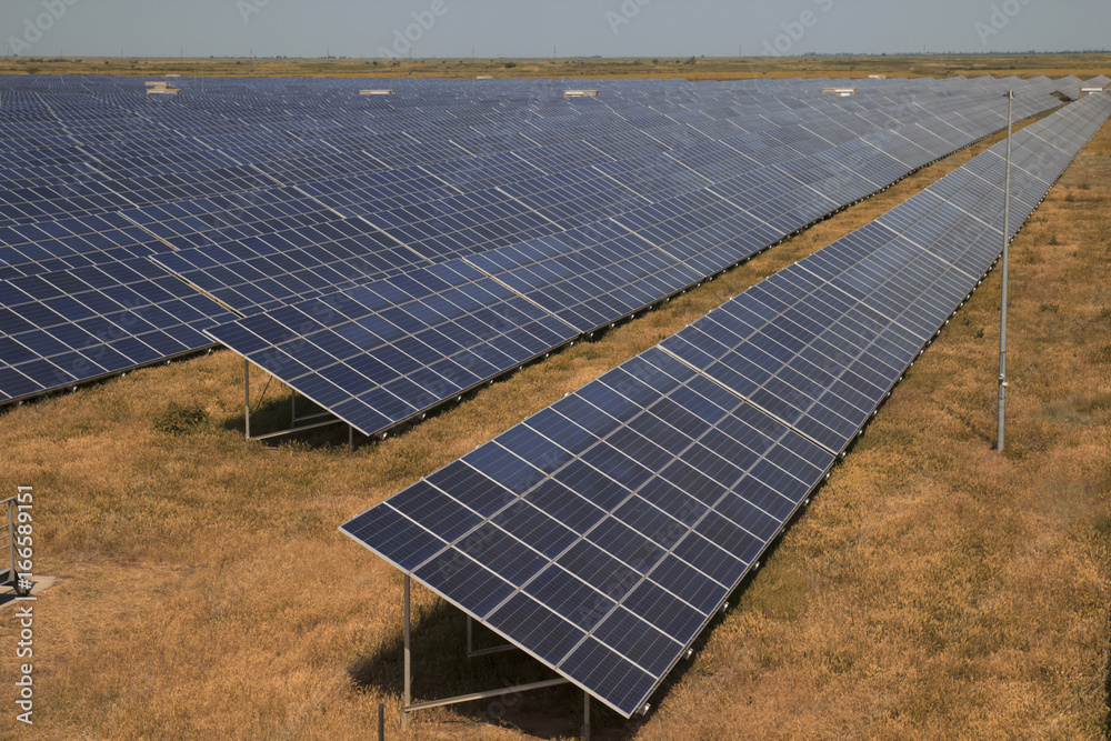 Huge array of solar pv modules in ukrainian steppe Stock Photo | Adobe ...