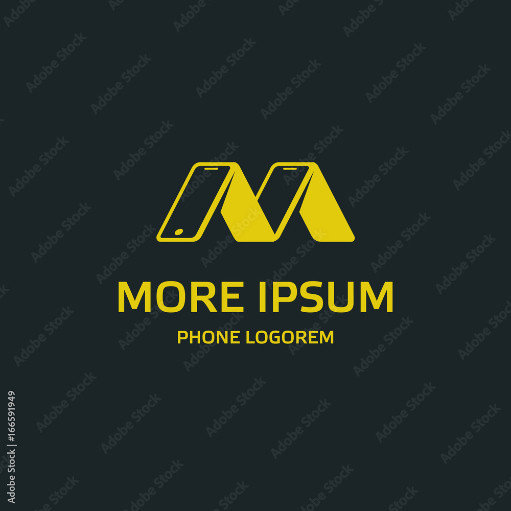 Yellow phone logo template. Several phones rely on each other look like ...