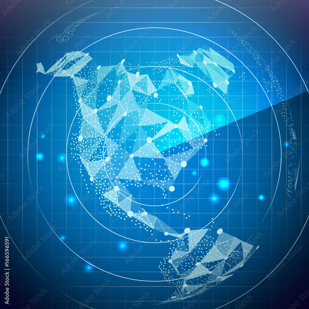 Radar Screen Vector. North America. Digital Screen With World Map ...