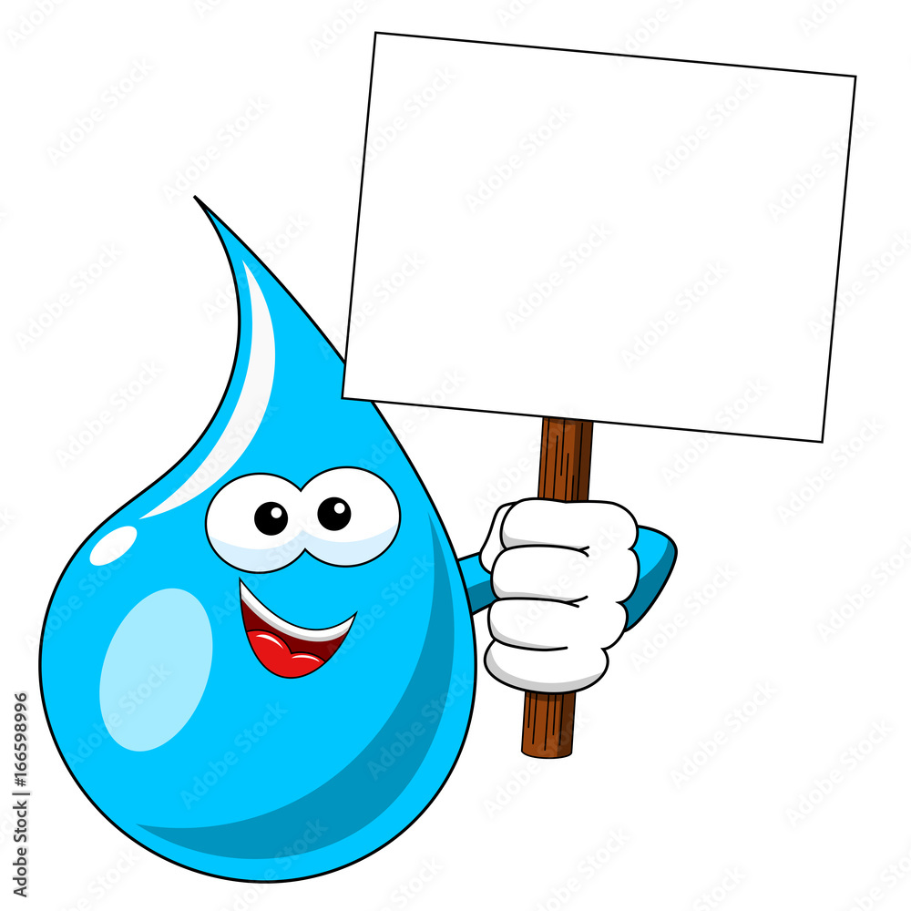 Cartoon Water Drop Holding blank banner isolated Stock Vector | Adobe Stock