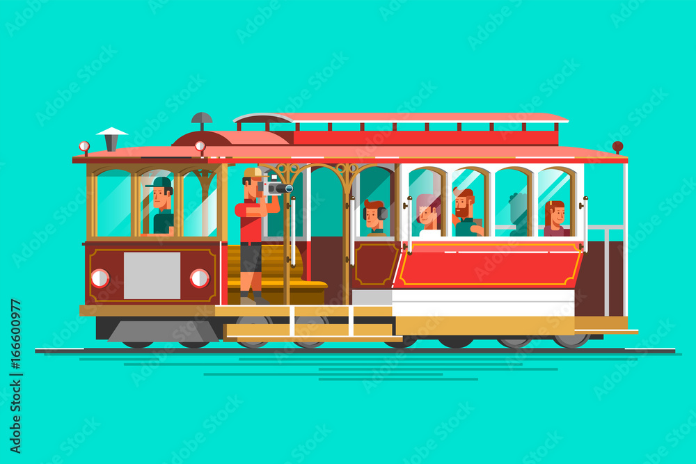 Retro detailed vector cable car, 3d view, isolated. Transit vintage ...