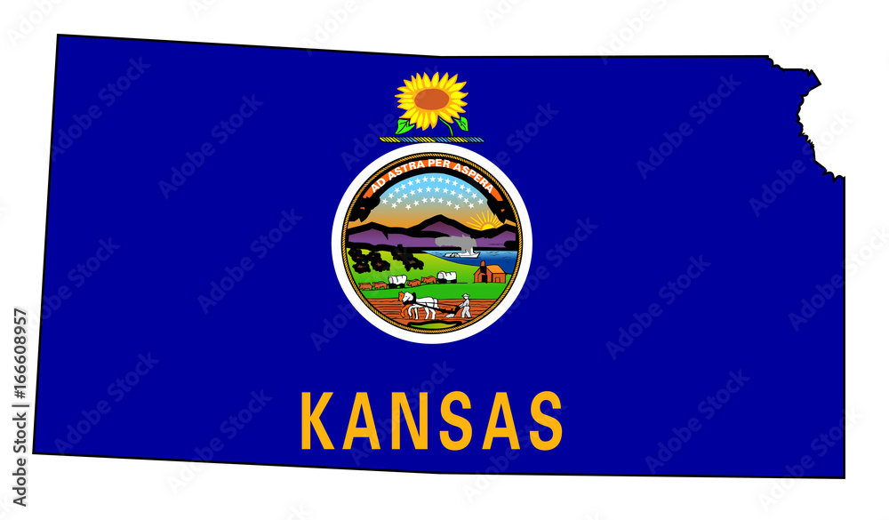 Kansas Outline Map and Flag Stock Vector | Adobe Stock