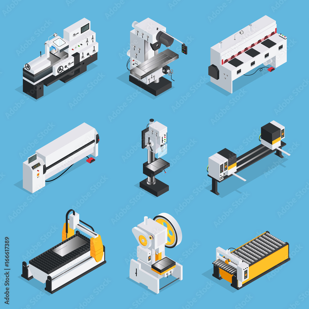 Metalworking Machines Isometric Set Stock Vector | Adobe Stock