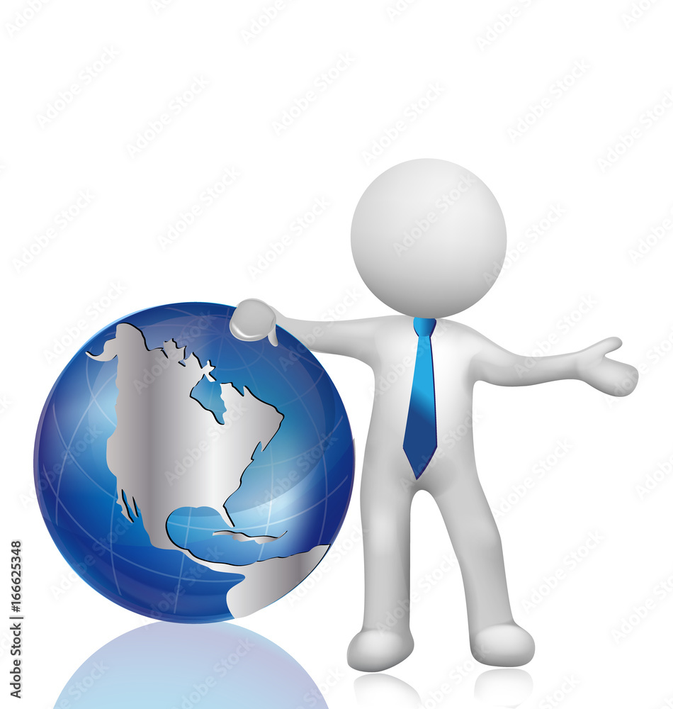 3D white people man with world map globe vector logo Stock Vector ...