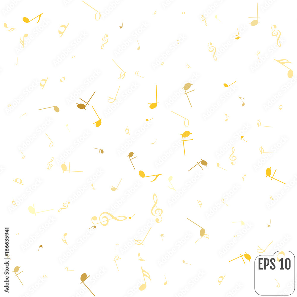 Gold music notes and shadow. Abstract musical background. Vector ...