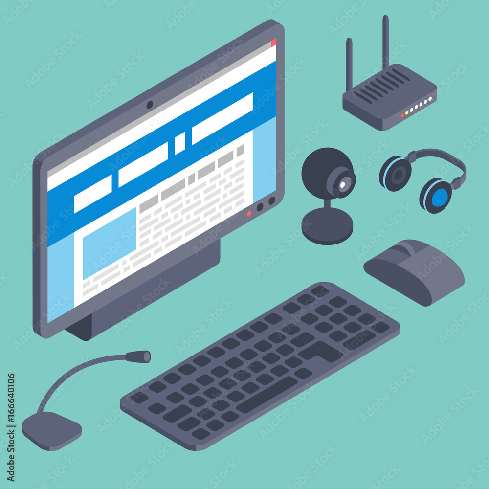 Vector set of isometric computer devices icons wireless technologies ...