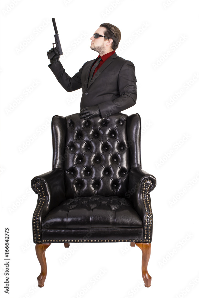 Handsome man holding gun, isolated on white background. Stock Photo ...