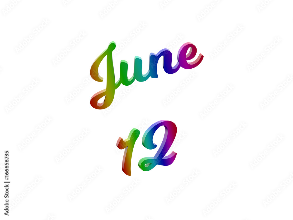 June 12 Date Of Month Calendar, Calligraphic 3D Rendered Text ...