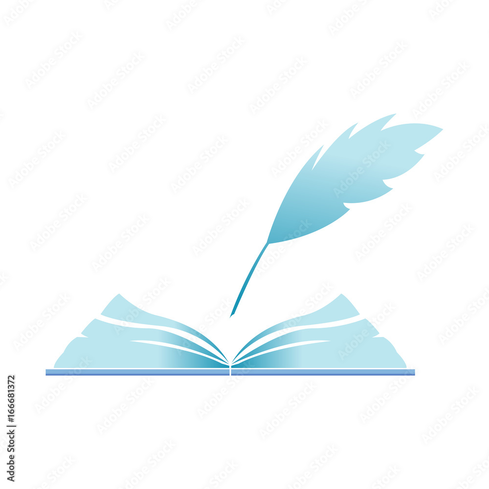 Open book and quill pen. Isolated flat icon. Stock Vector | Adobe Stock