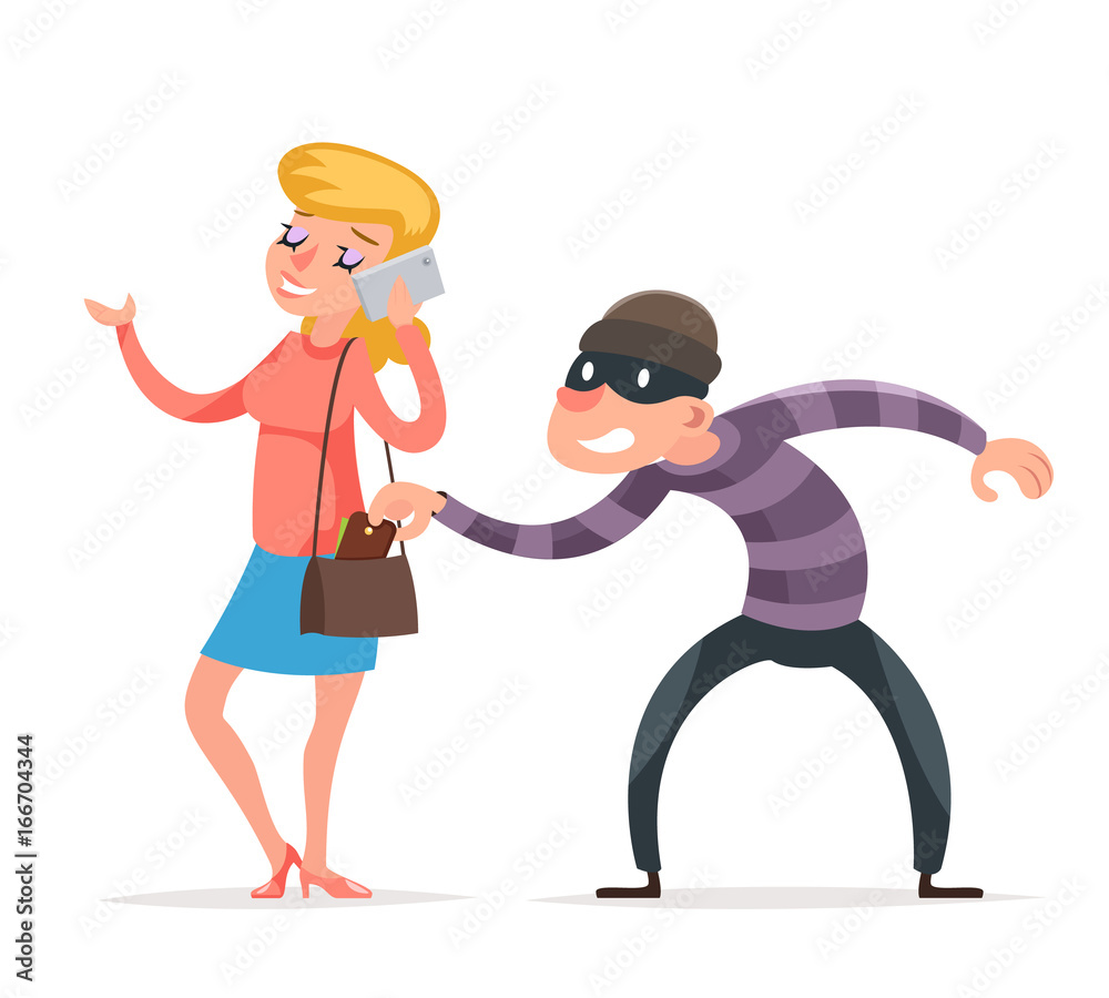 Mask Criminal Male Thief Stealing Purse from Hapless Female Girl ...