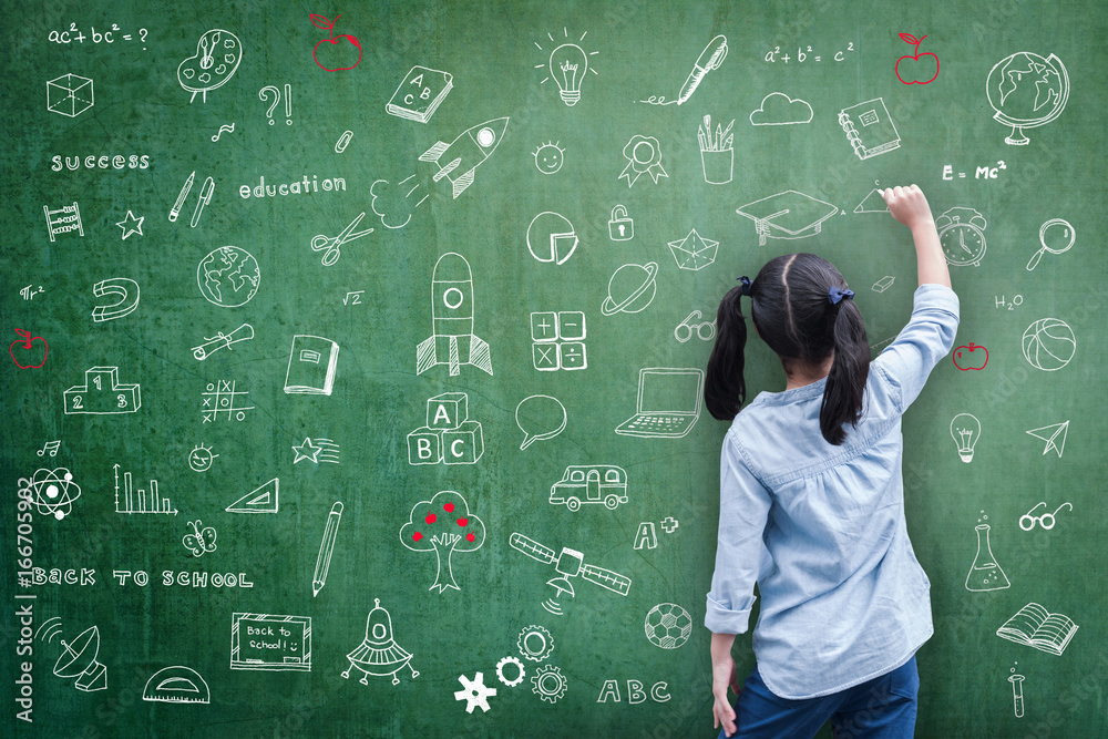 Elementary school kid student drawing doodle with child's imagination ...