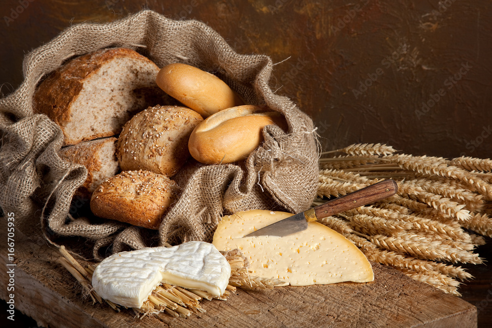 Vintage bread and cheese Stock Photo | Adobe Stock