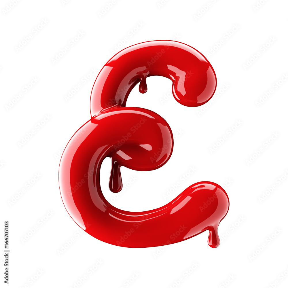 Leaky red alphabet isolated on white background. Handwritten cursive ...