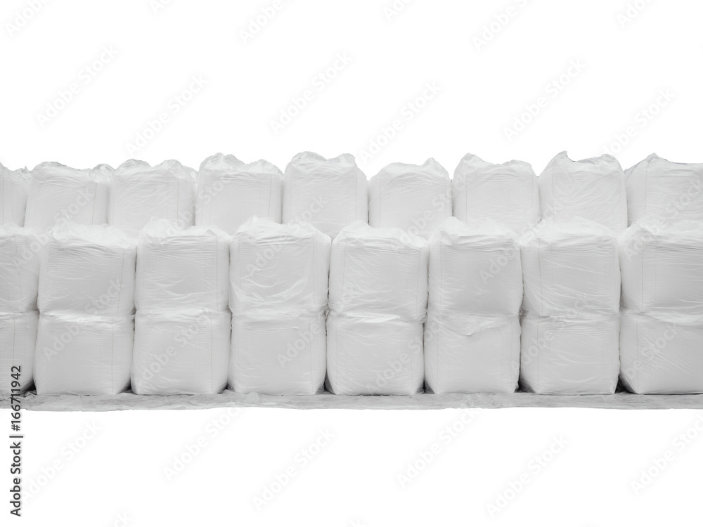 Stacking of sugar in jumbo bags isolated on white Stock Photo | Adobe Stock