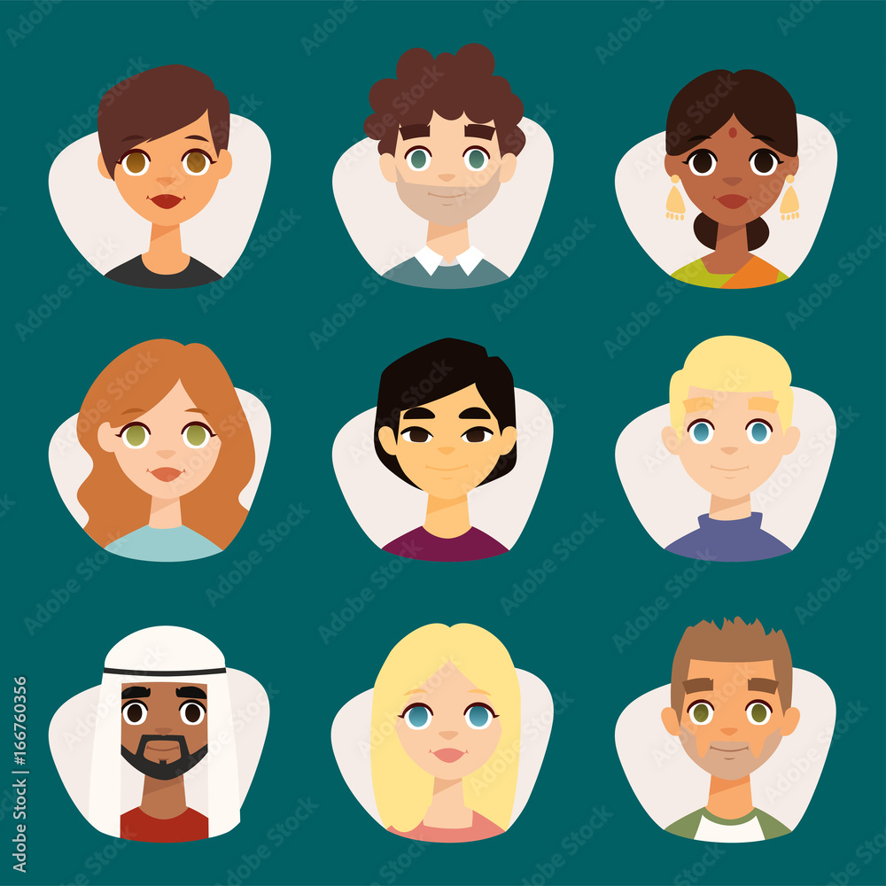 Set of diverse round avatars with facial features different ...