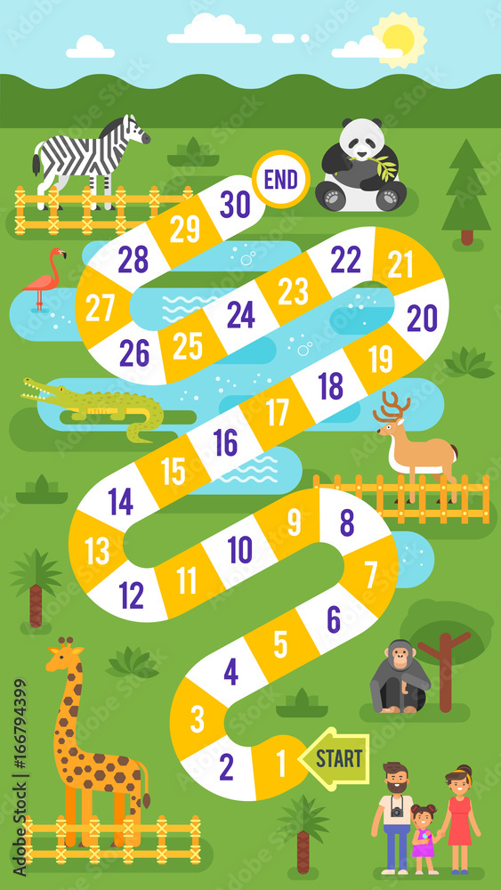 kids zoo animals board game template. Stock 벡터 | Adobe Stock