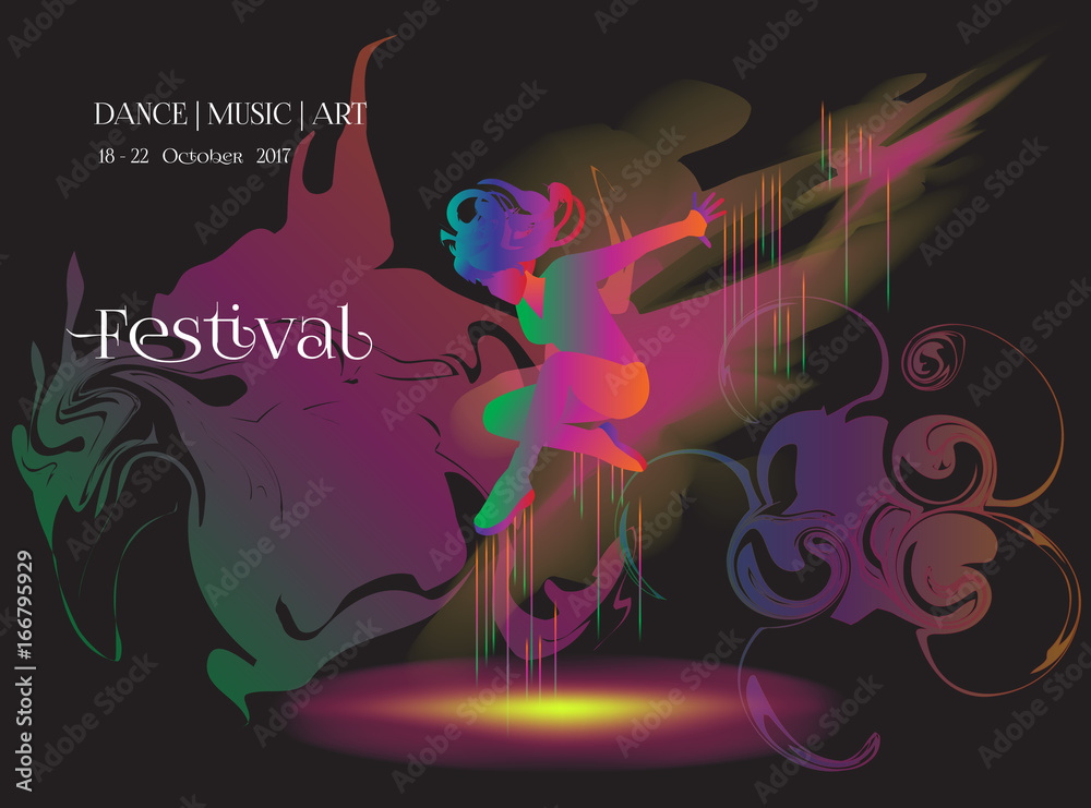 Abstract poster for Modern Dance festival with woman dancer. Dance ...
