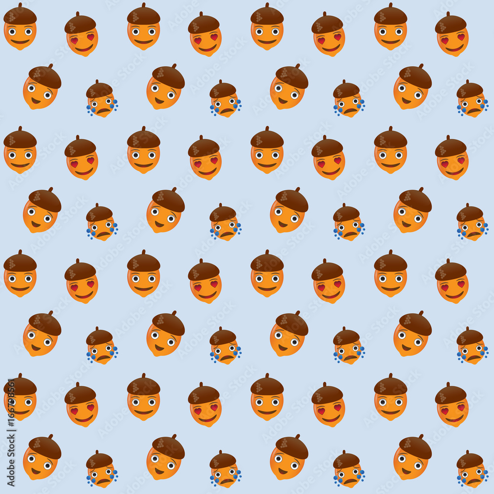 Emoticons seamless pattern. Oak acorns. Smiles face texture template ...
