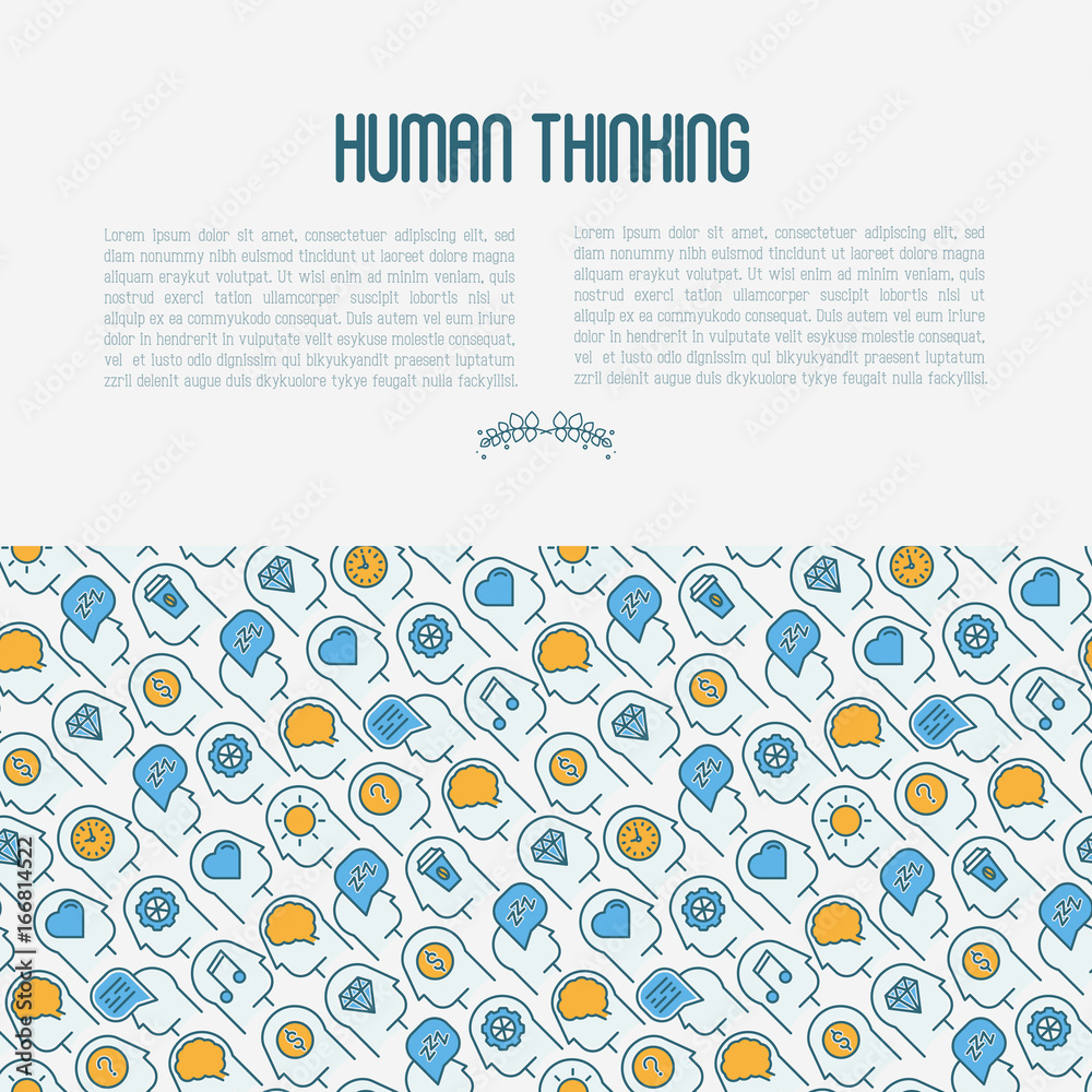 Human thinking concept with thin line icons of head silhouette. Vector ...