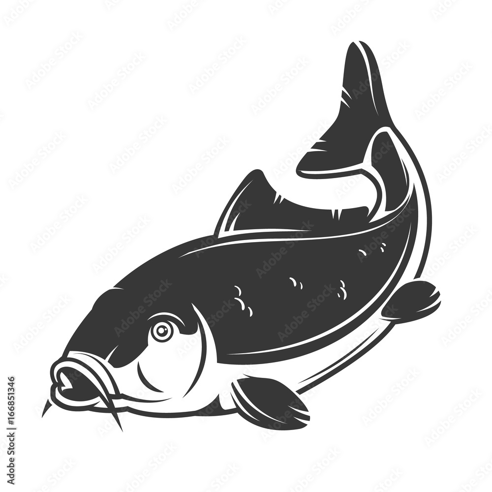 Carp fish isolated on white background. Design element for logo, emblem ...