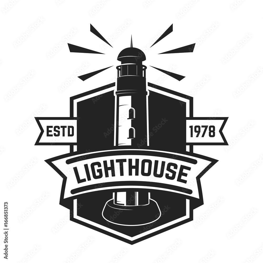 Emblem template with lighthouse isolated on white background. Design ...