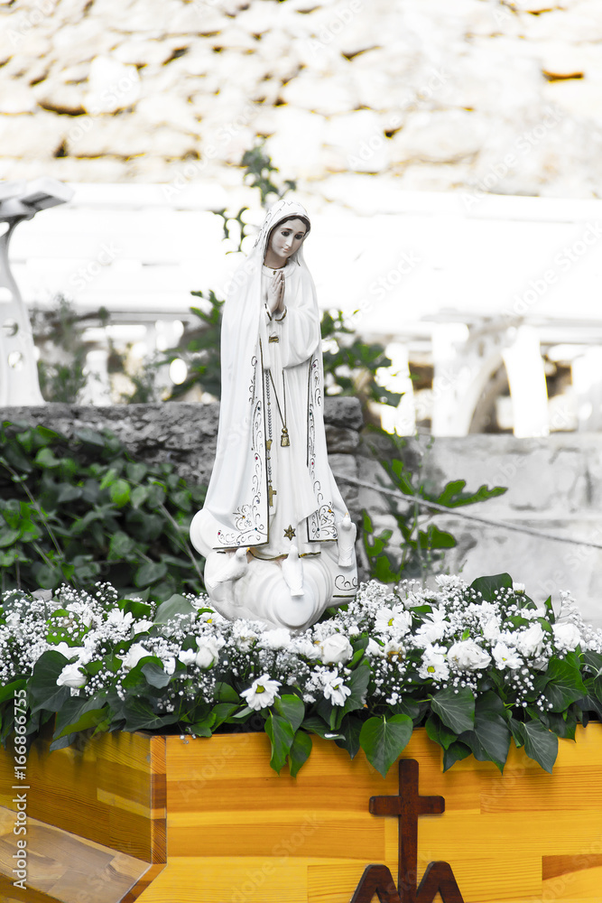 Virgin Mary Sculpture With Cross At The Garden Of Virgin Mary House At ...