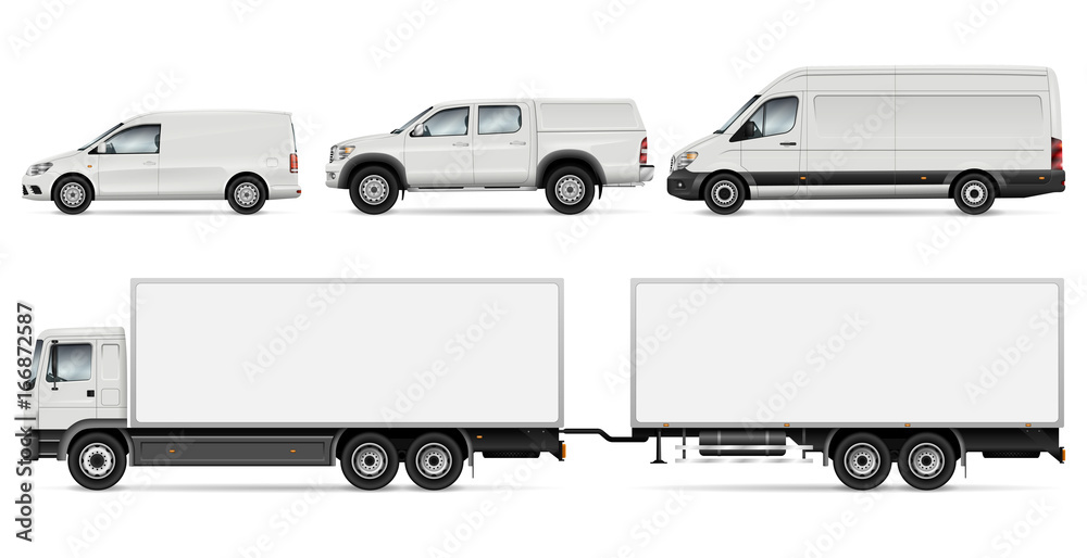 Cargo Transport Mock-up: Trailer Truck, Pickup, Van and Commercial Car ...