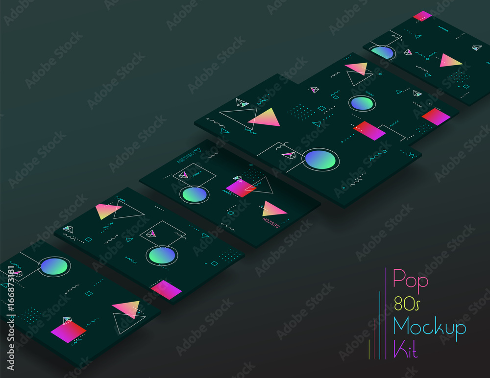 Abstract geometric UI screens 3d mockups Stock Vector | Adobe Stock