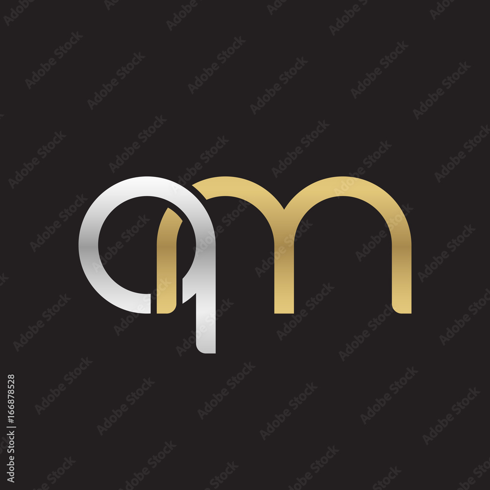 Initial lowercase letter qm, linked overlapping circle chain shape logo ...