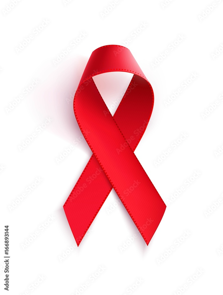 Aids awareness red ribbon. Realistic red ribbon, aids awareness symbol, isolated on white. World ...
