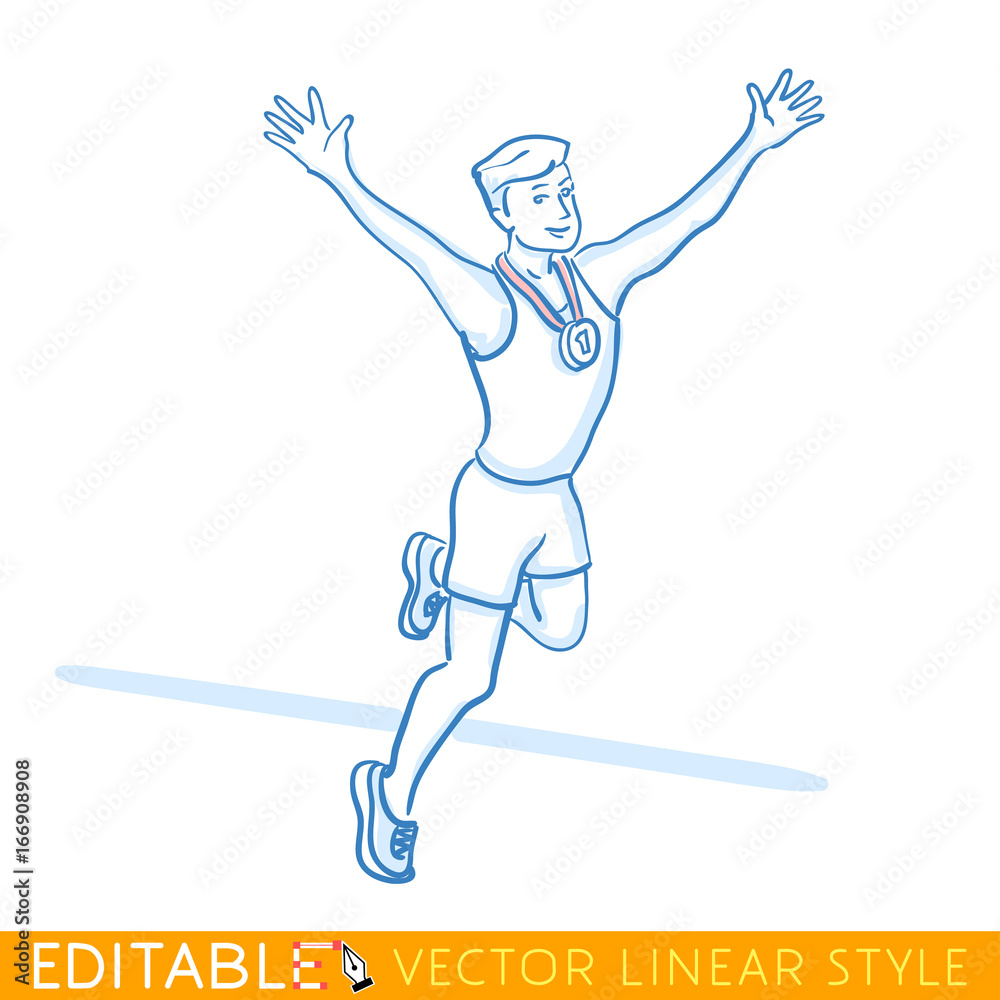 Runner is crossing of the finish line. Editable line sketch. Stock ...