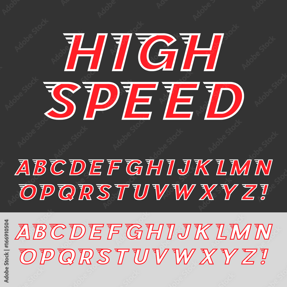 Speed. Dynamic Italic Font. Sans Serif Typeface. Letters, Exclamation ...