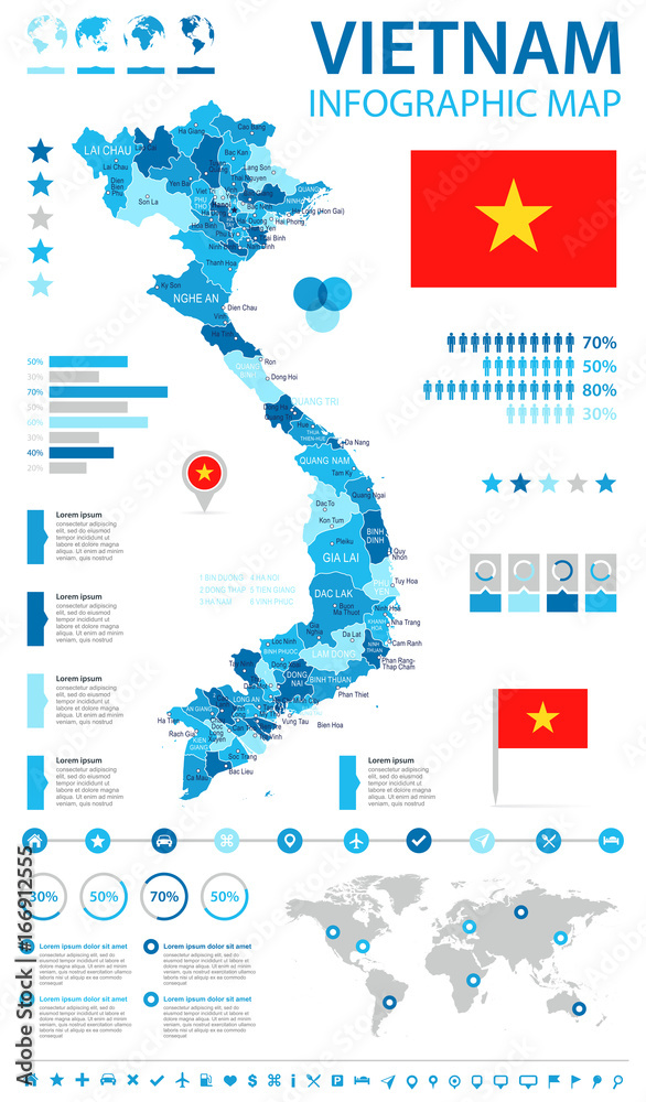 Vietnam- infographic map and flag - illustration Stock Vector | Adobe Stock