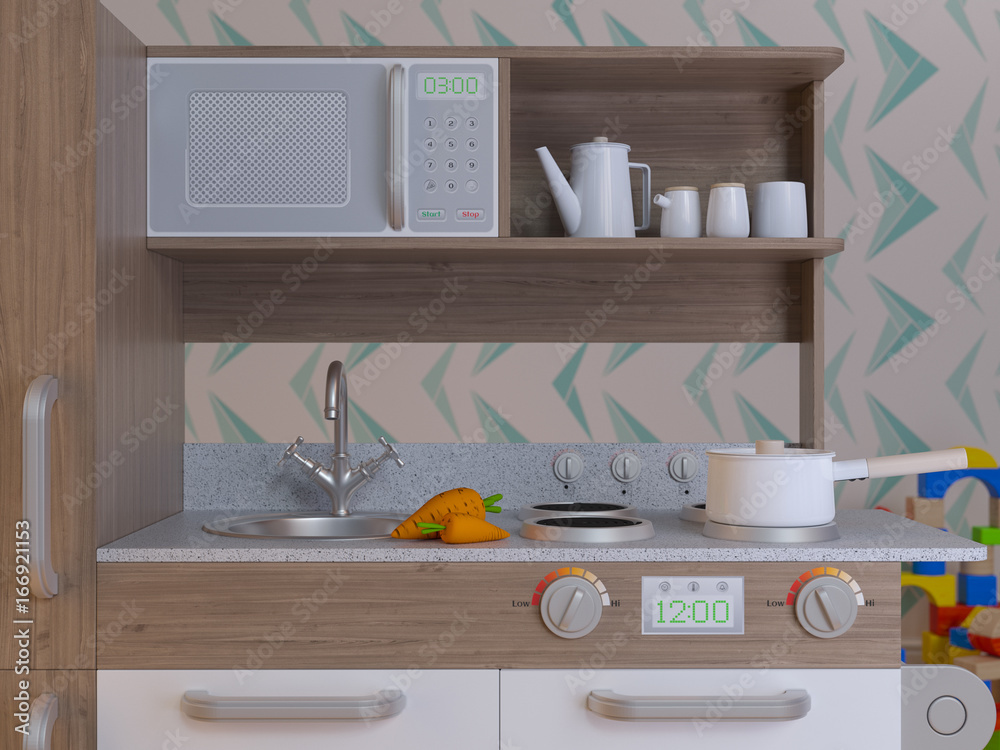 Children kitchen design interior for cooking pretend play set with ...