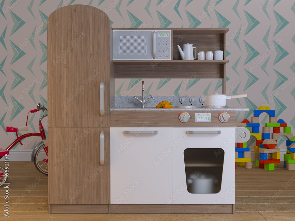 Children kitchen design interior for cooking pretend play set with ...