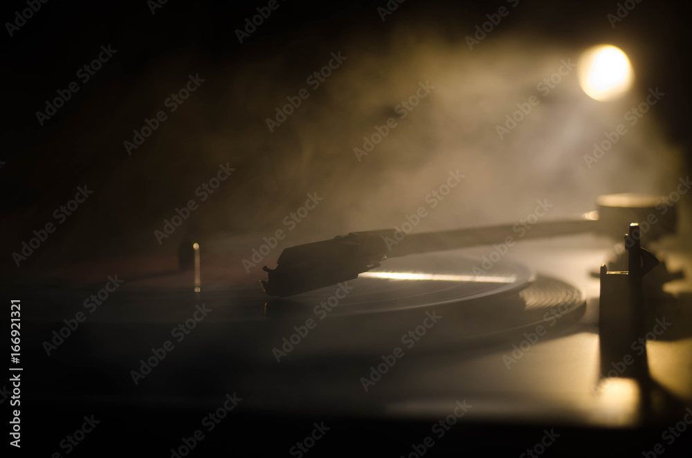 Turntable vinyl record player. Retro audio equipment for disc jockey ...