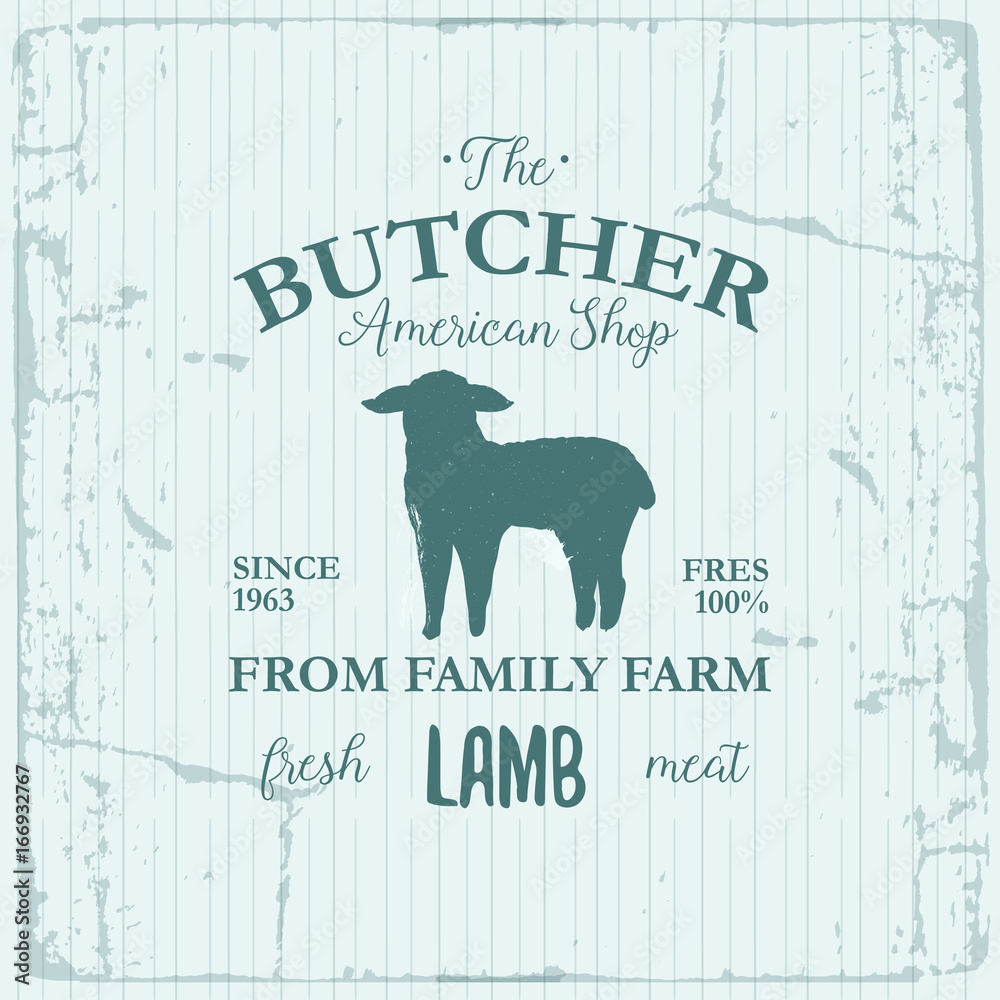 Butcher American Shop label design with lamb. Farm animal vintage logo ...