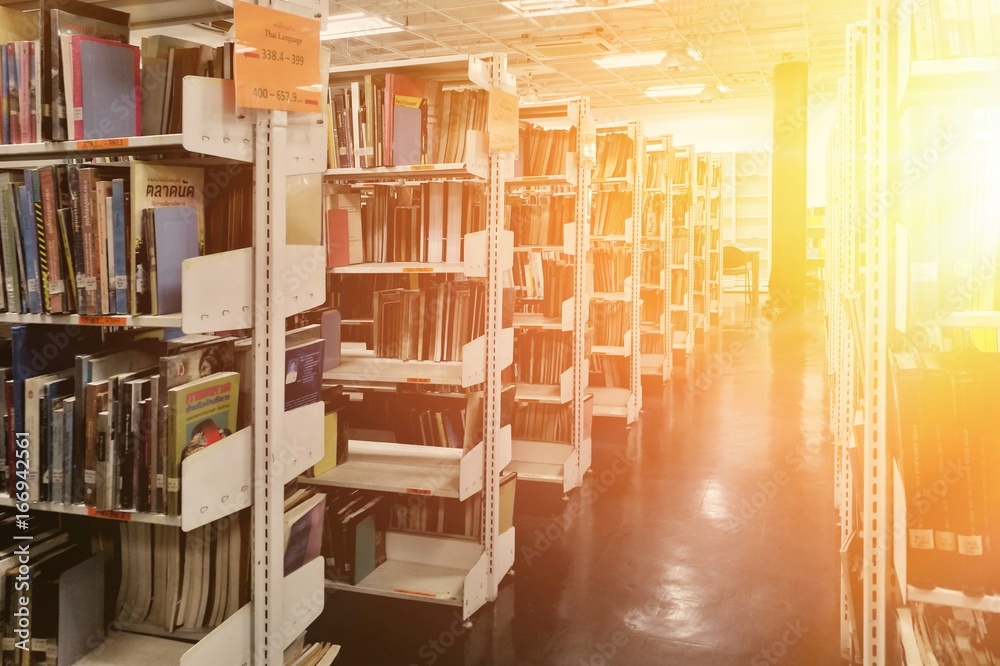 old books on bookshelf, library with big bookcase bookshelves ...