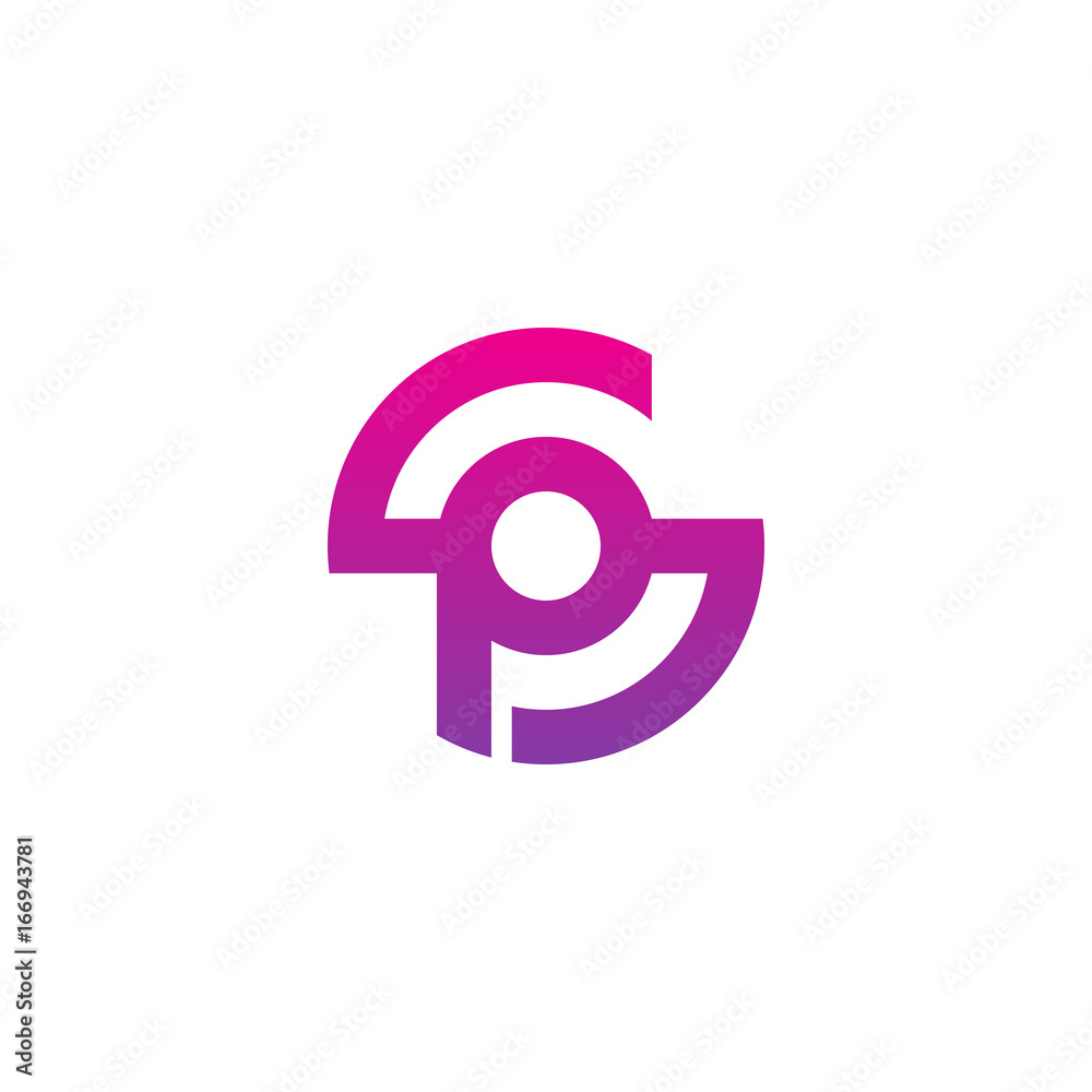 Initial letter sp, ps, p inside s, linked line circle shape logo ...