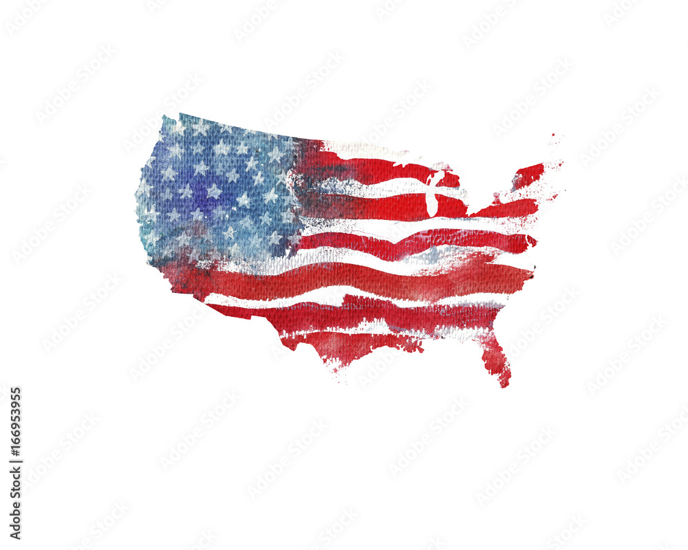 United States Of America. Watercolor texture of American flag. USA map ...