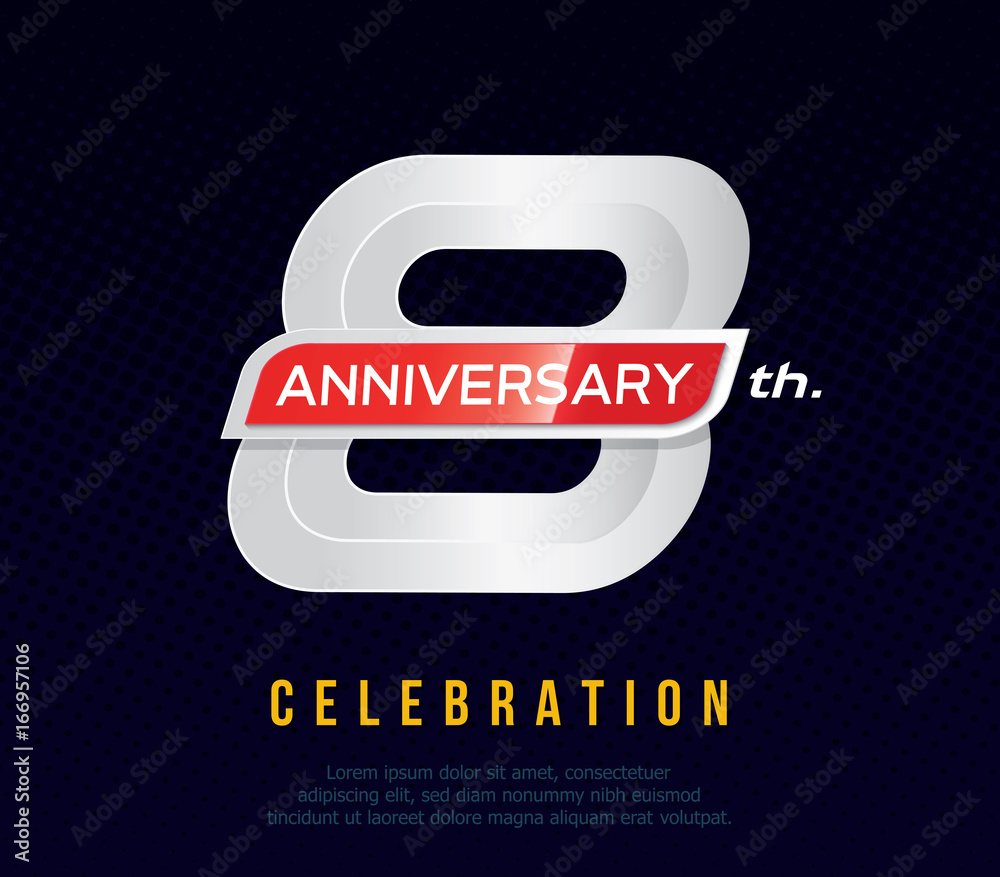 8 years anniversary invitation card, celebration template design, 8th ...