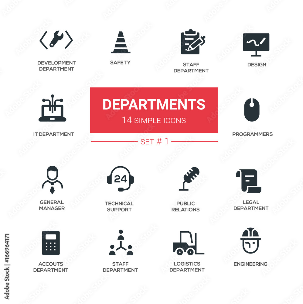 Office departments - line design icons and pictograms set Stock Vector ...