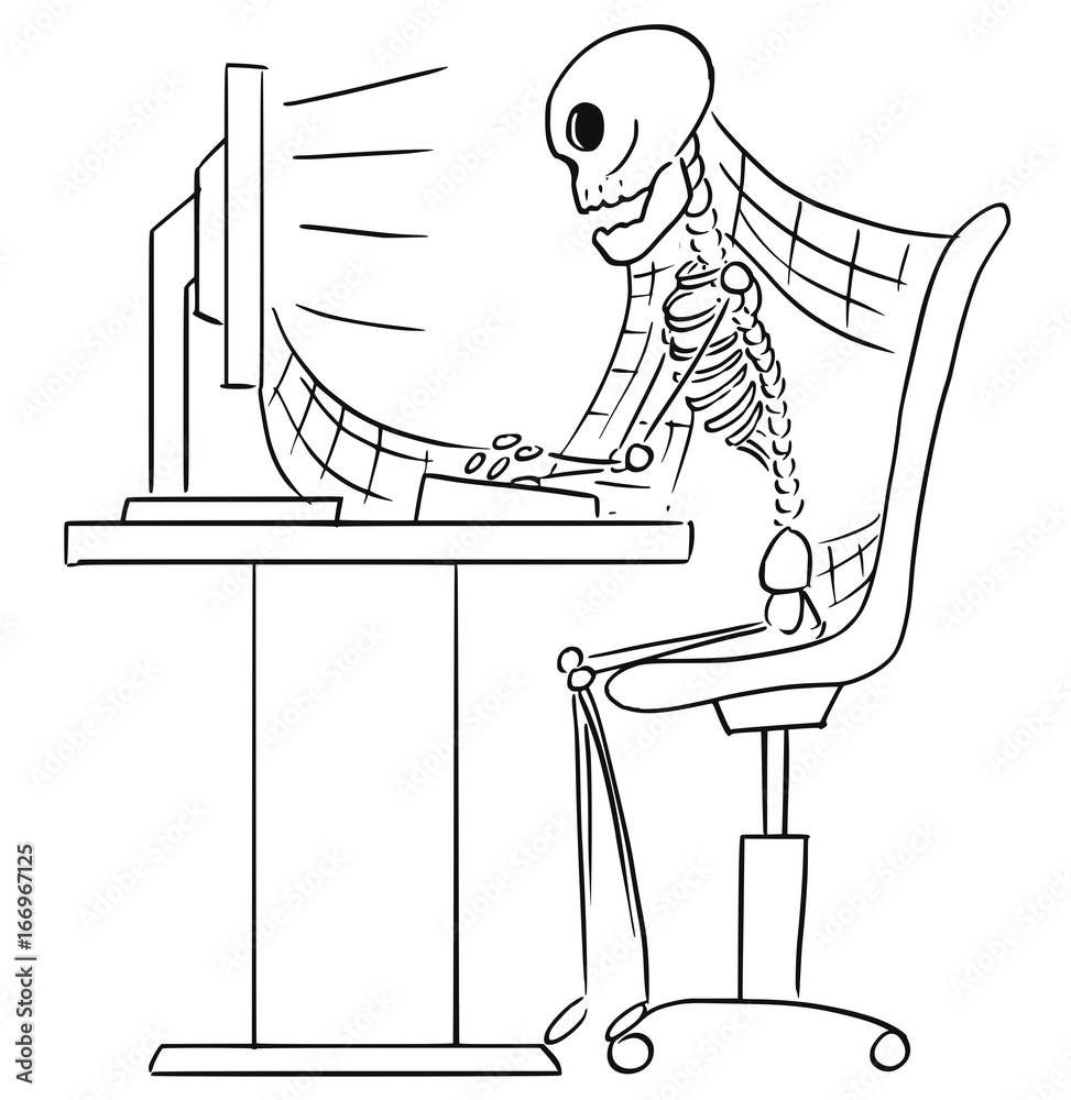Cartoon Illustration Of Human Skeleton Of Dead Businessman Sitting In cartoon-illustration-of-human-skeleton-of-dead-businessman-sitting-in