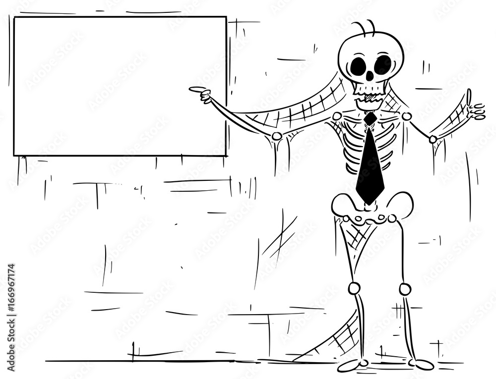 Cartoon Illustration of Human Skeleton of Dead Businessman Pointing at ...